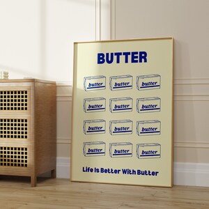 Butter Art Print, Cute Food Illustration, Funny Food Print, Retro Pop ...