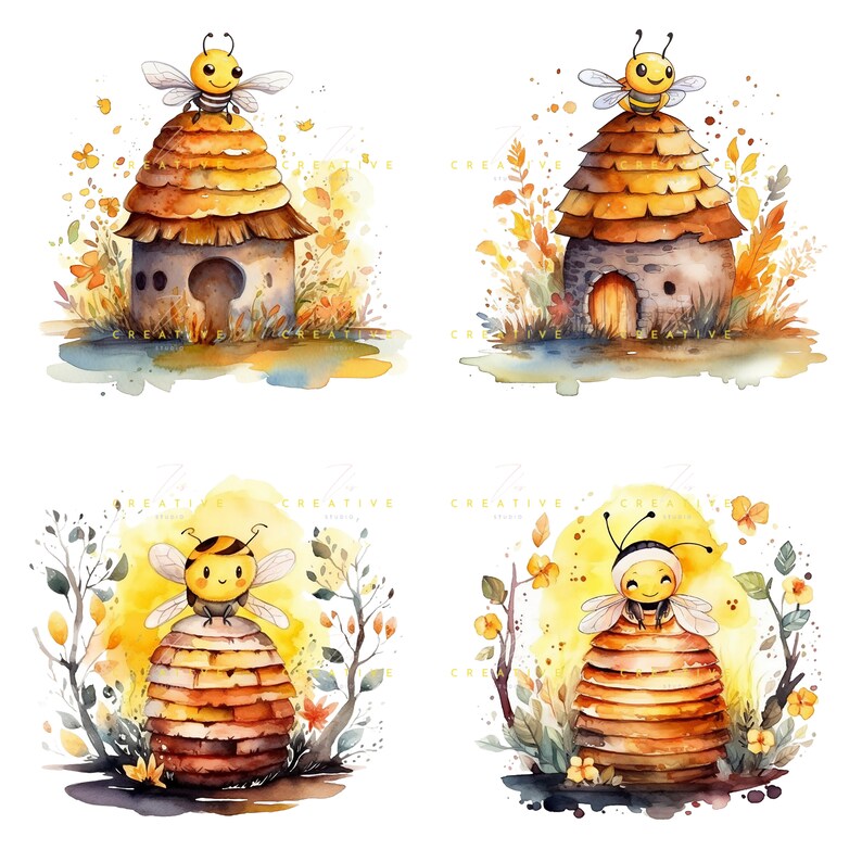 Watercolor Bee Clipart Cute Baby Bees Clipart 12 Pngs - Etsy