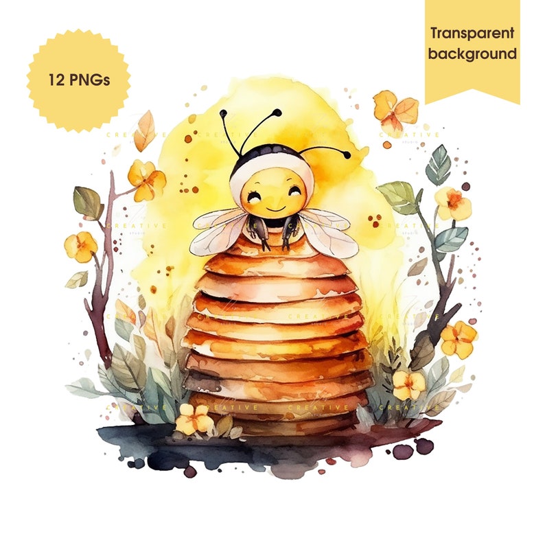 Watercolor Bee Clipart Cute Baby Bees Clipart 12 Pngs - Etsy