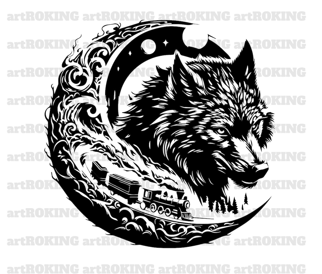 Wolf and Train SVG: Tattoo Clipart, T-shirt Vector - Etsy