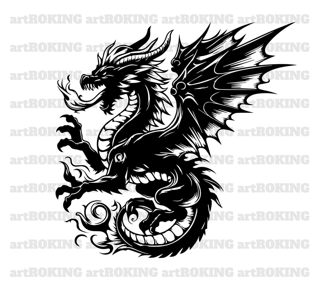Detailed Dragon Vector Art: Tattoo Clipart (SVG, Printable) - Etsy