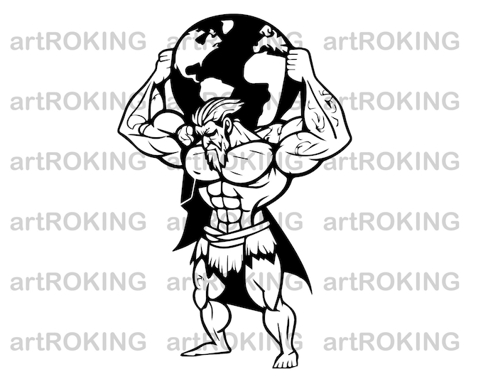 Atlas SVG Bundle, Titan Clipart, Hand Drawn Greek Mythology Holding the ...