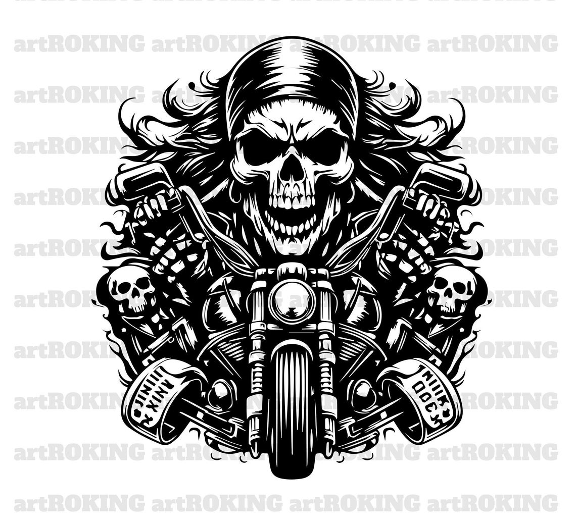 Gothic Motorcycle Skull SVG: Skeleton Vector Clipart - Etsy