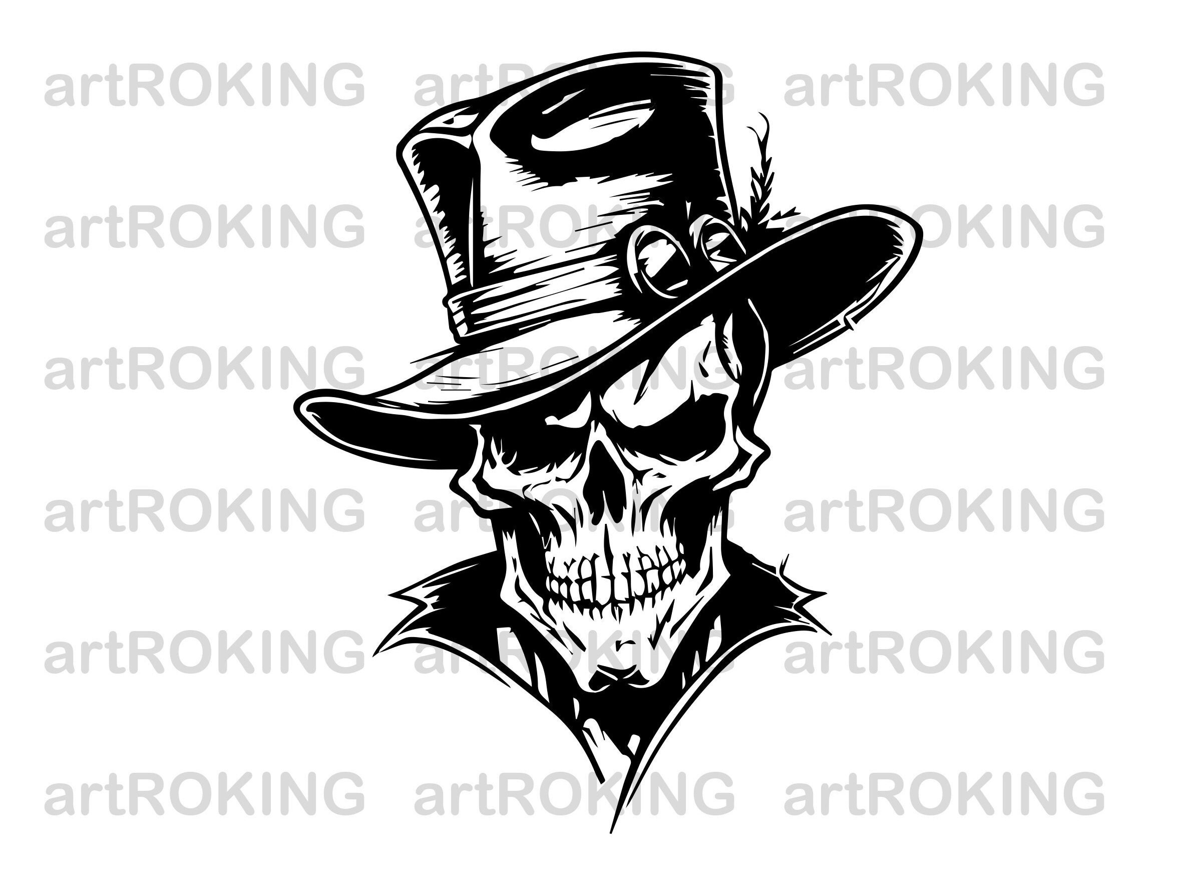Gothic Skull With Top Hat Svg: Skeleton Vector Clipart - Etsy