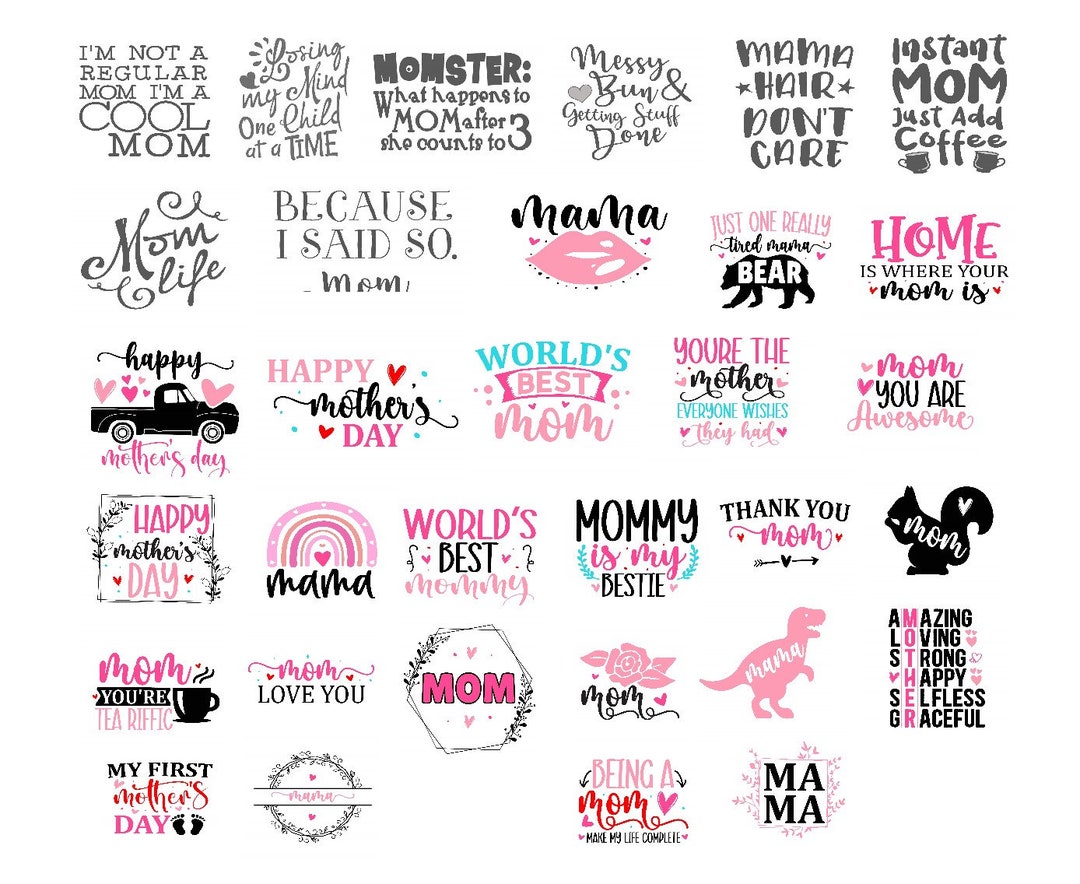 32 Mother's Day SVG Files - Transparent Background - Etsy