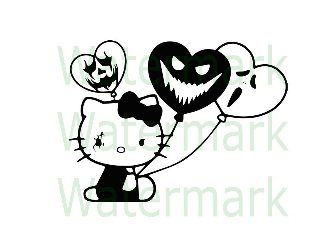 Creepy Goth Kitty With Balloons SVG Digital Download Transparent ...