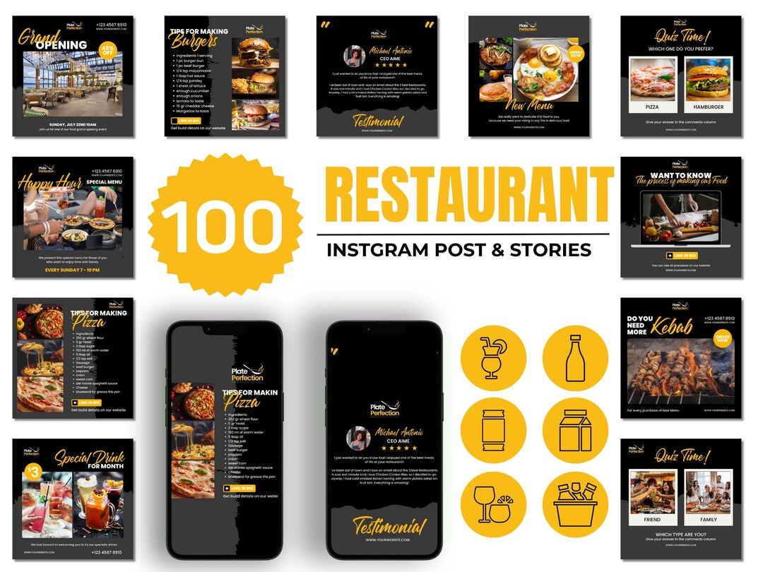 Restaurant Instagram Templates, Restaurant Canva Template, Restaurant ...