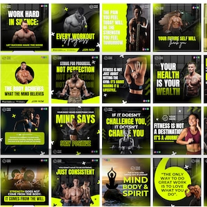GYM Motivational Instagram Templates Canva Fitness Social Media ...