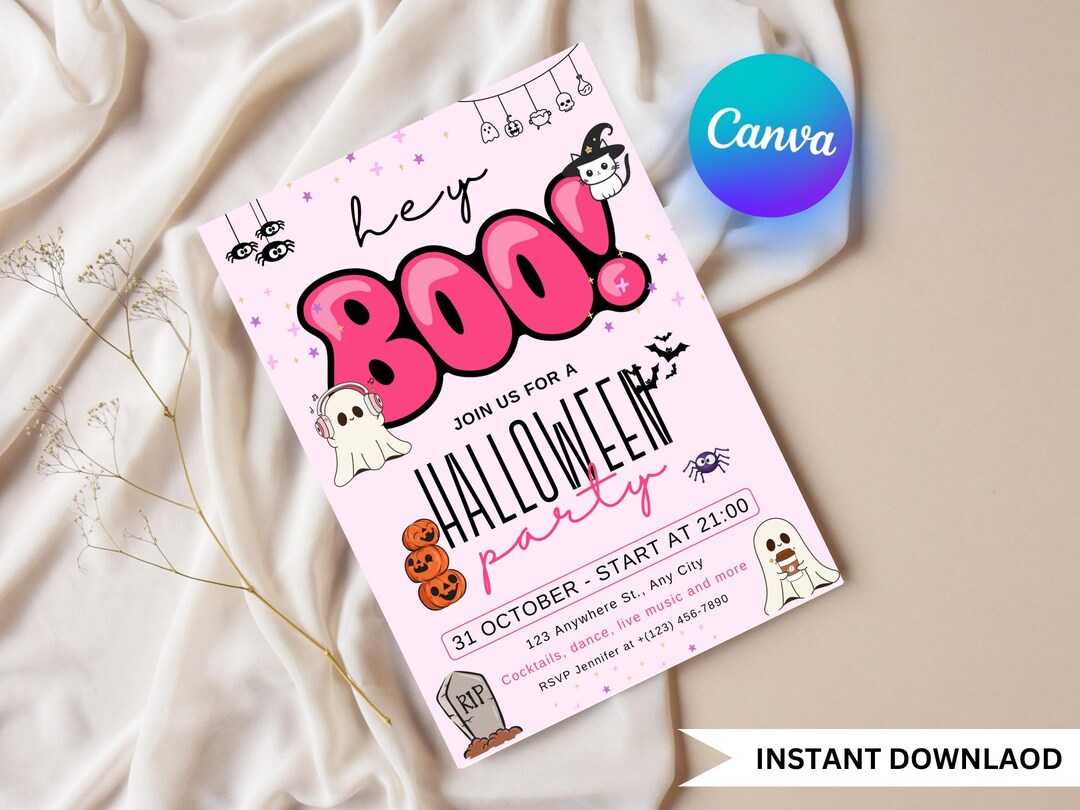 Editable Cute Halloween Birthday Invitation, Halloween Ghost Invitation ...