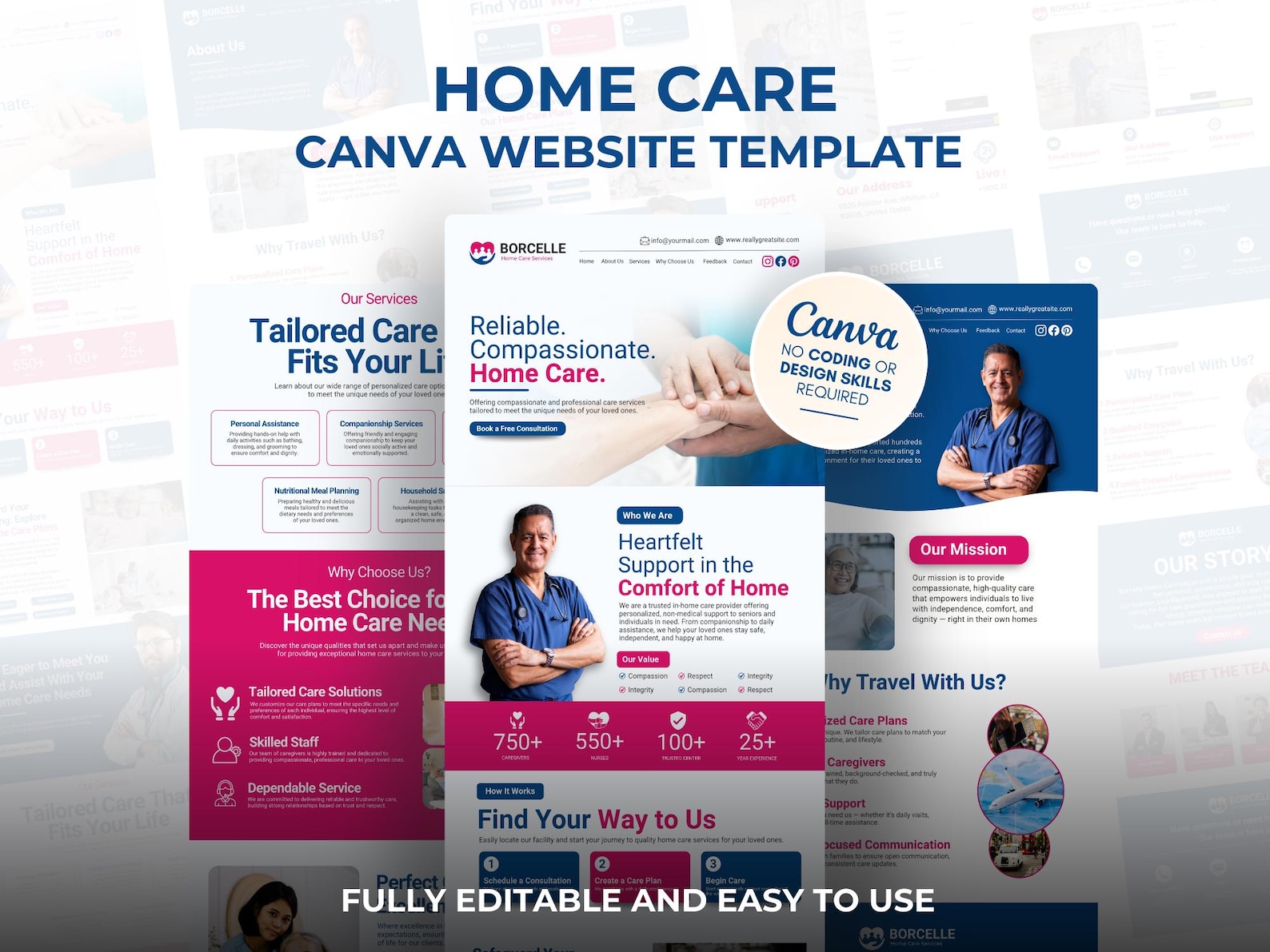 Home Care Website Template: Health & Wellness Canva Design (free Logo ...