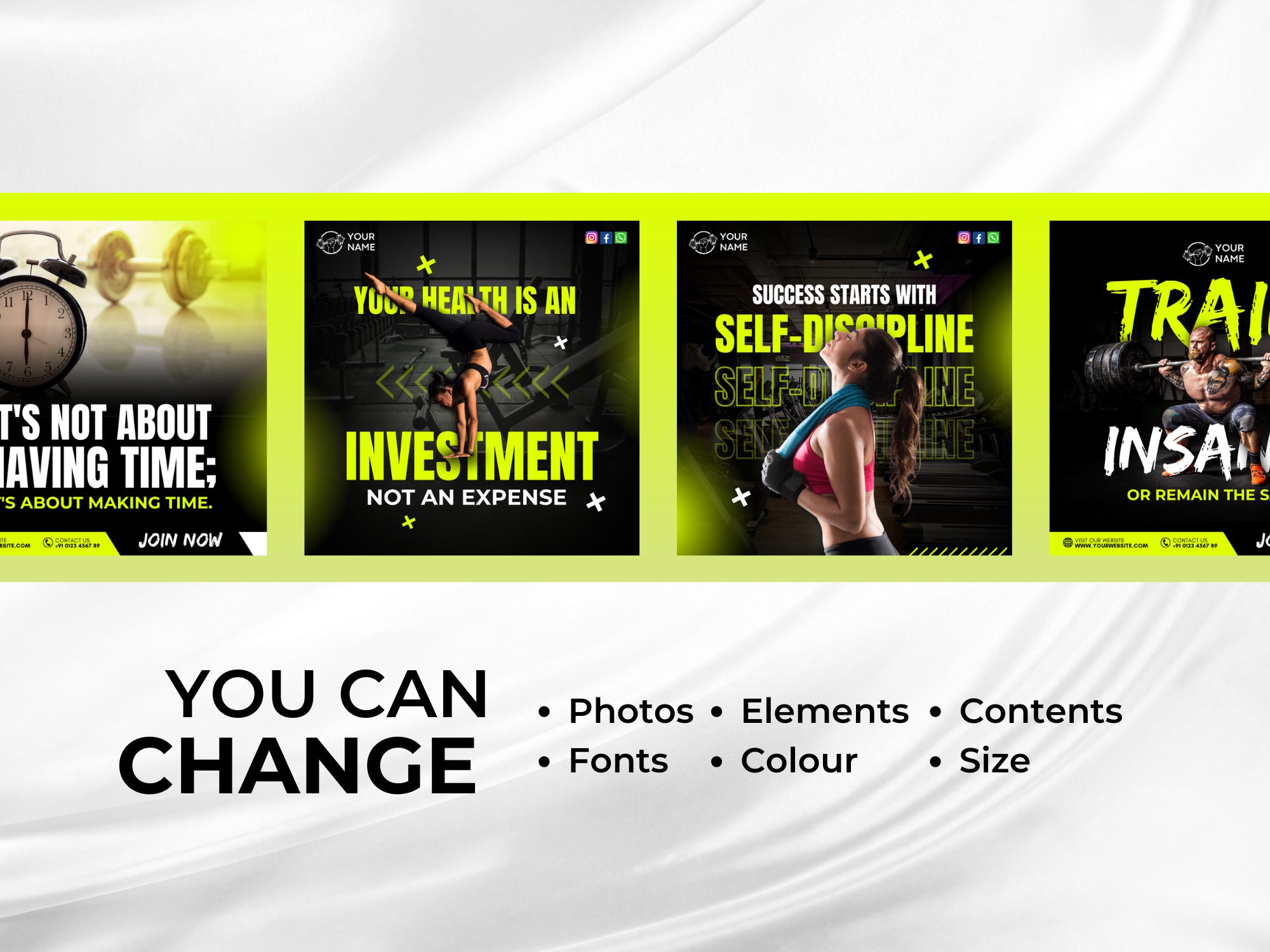 GYM Motivational Instagram Templates Canva Fitness Social Media ...