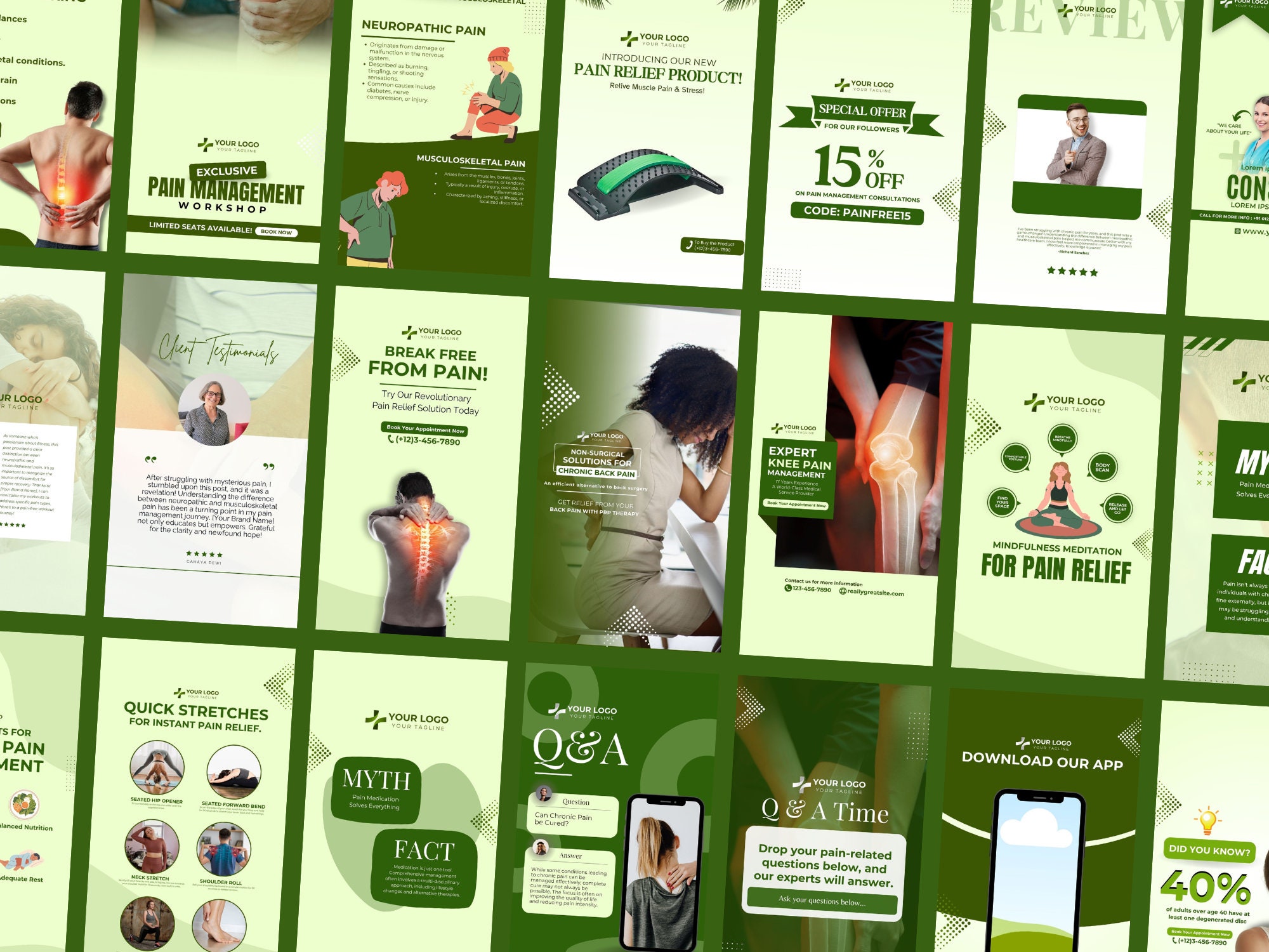 Chronic Pain Instagram Templates: Medical Social Media Canva Posts ...