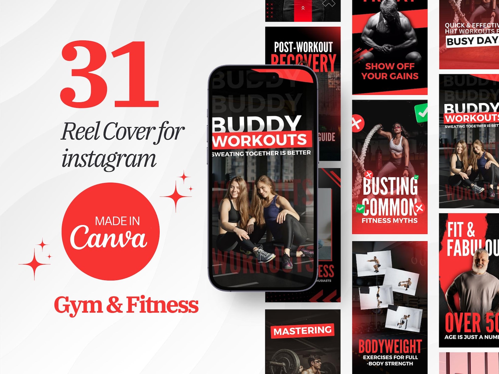 Gym Reel Instagram Cover Templates Fitness Social Media Posts Red ...