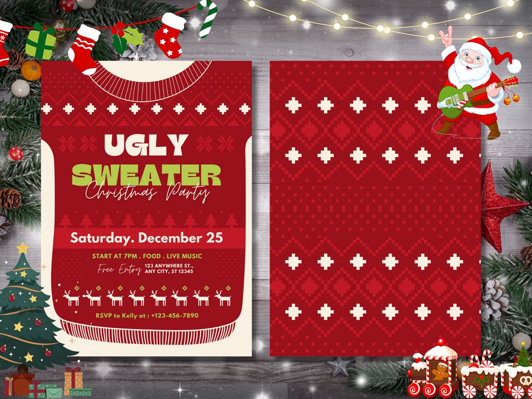 Editable Ugly Sweater Party Invitation Rustic Christmas Ugly Sweater ...