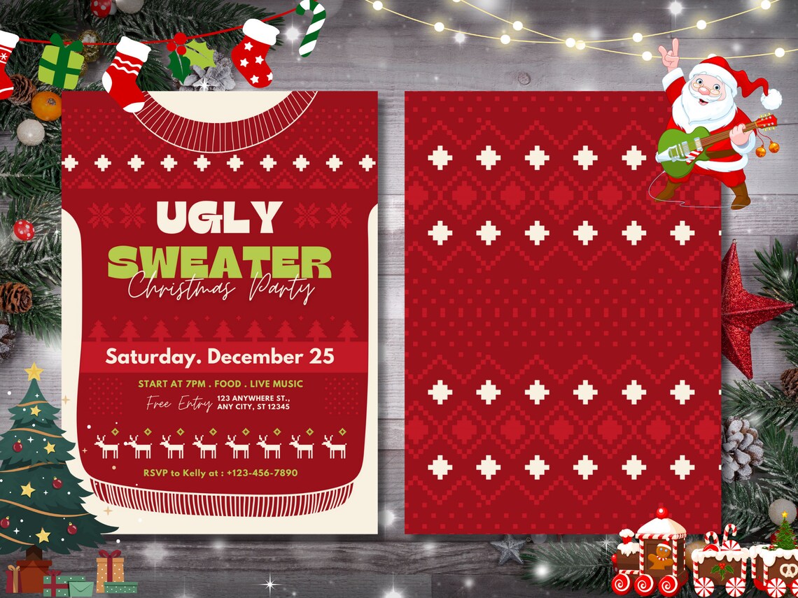 Editable Ugly Sweater Party Invitation Rustic Christmas Ugly Sweater ...
