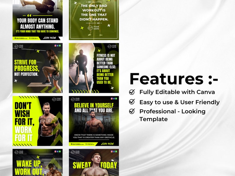 GYM Motivational Instagram Templates Canva Fitness Social Media ...