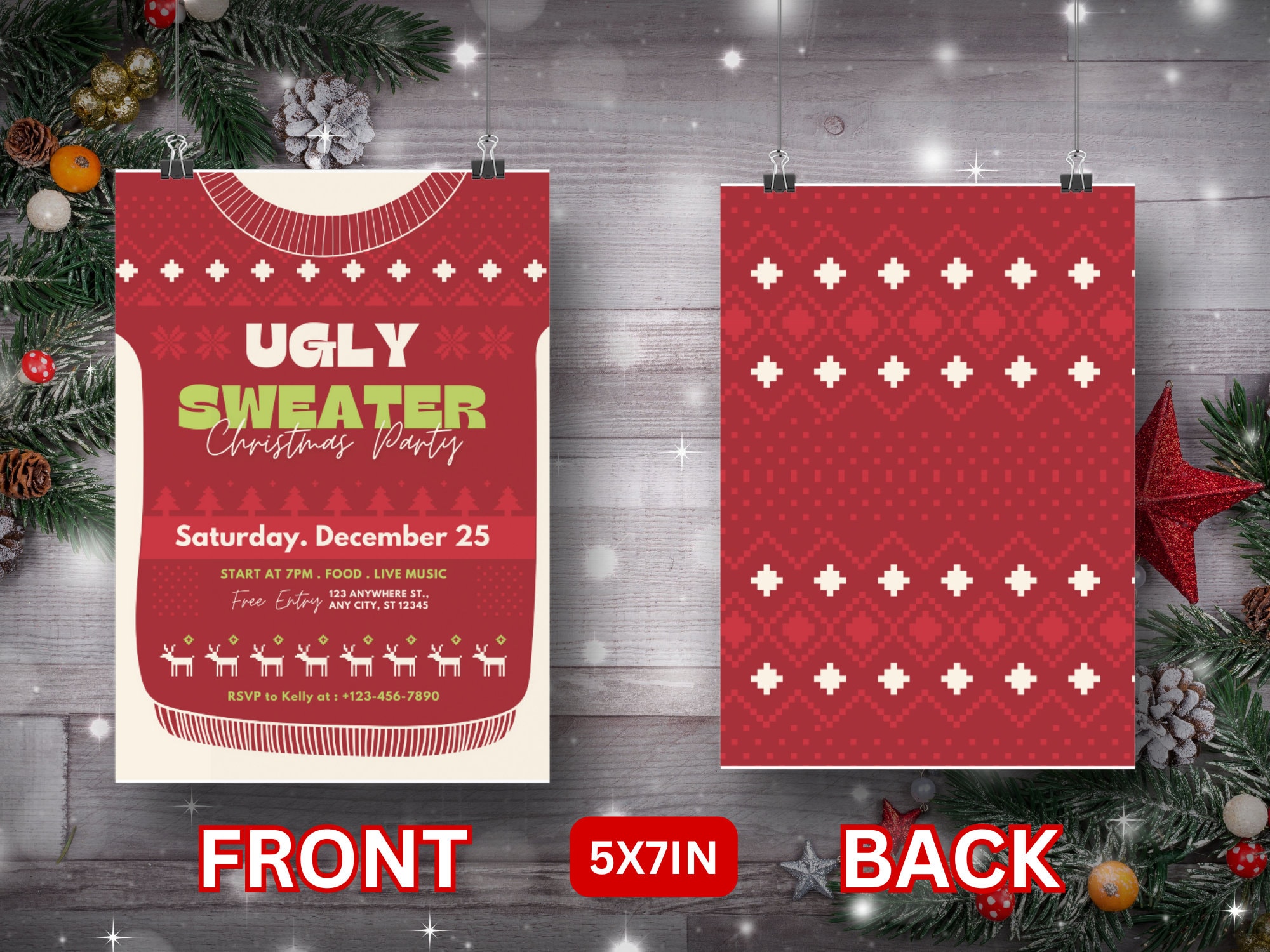 Editable Ugly Sweater Party Invitation Rustic Christmas Ugly Sweater ...