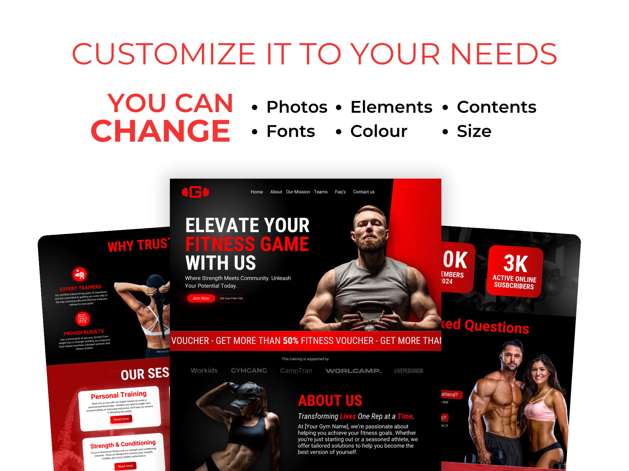 Fitness Website Canva Template: Gym & Personal Trainer Landing Page - Etsy