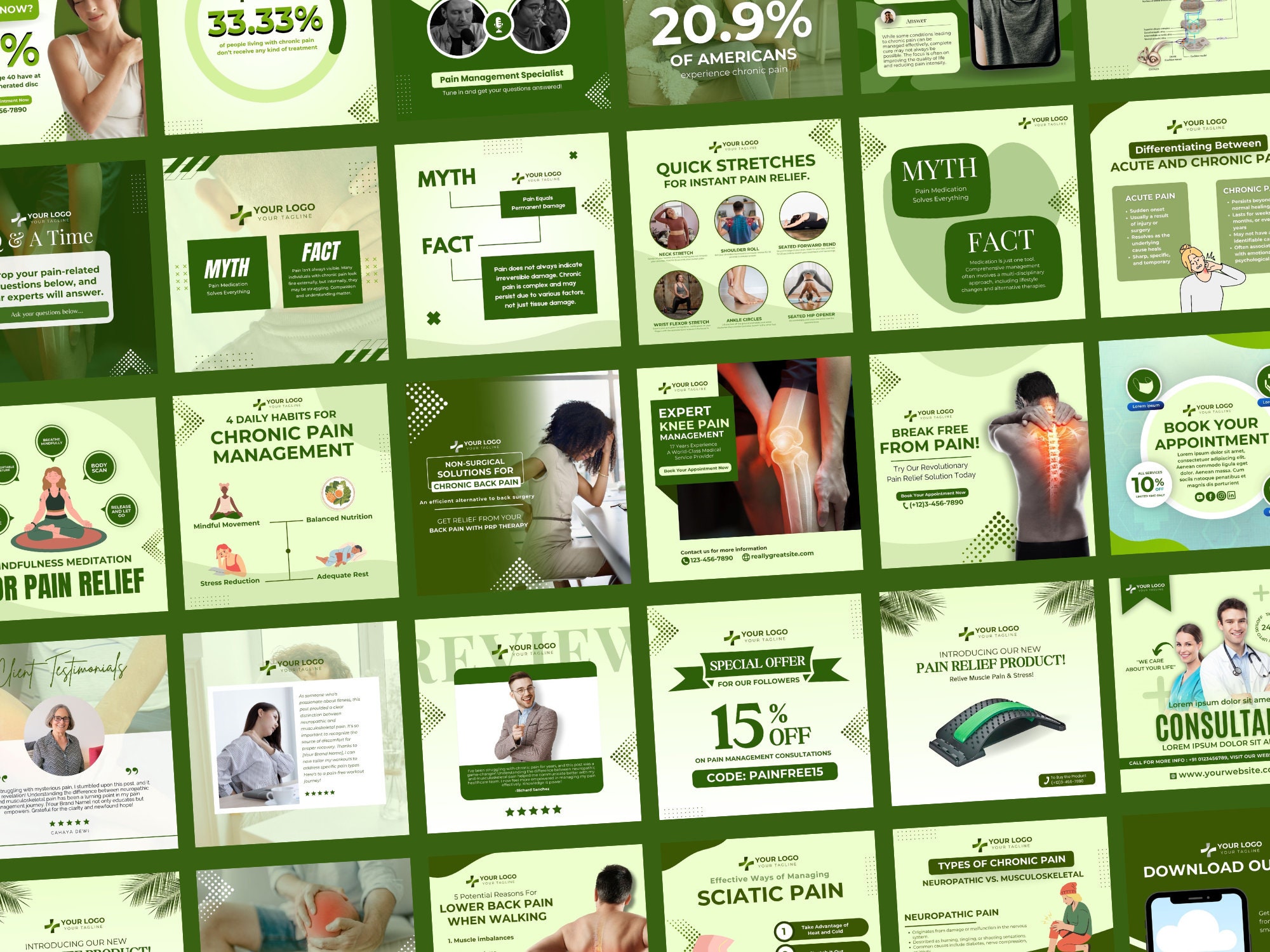 Chronic Pain Instagram Templates: Medical Social Media Canva Posts ...