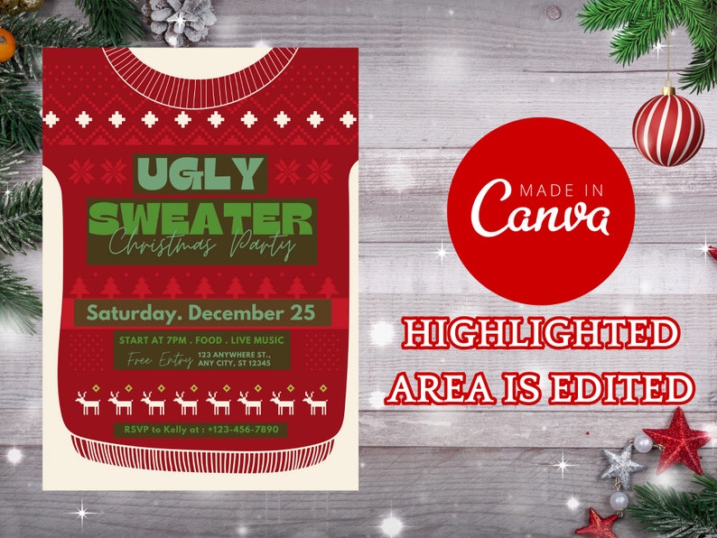 Editable Ugly Sweater Party Invitation Rustic Christmas Ugly Sweater ...