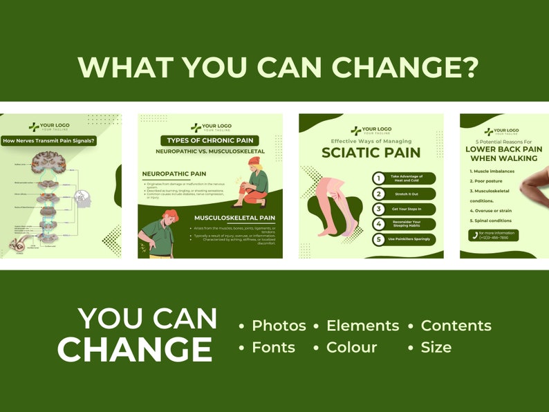 Chronic Pain Instagram Templates: Medical Social Media Canva Posts ...