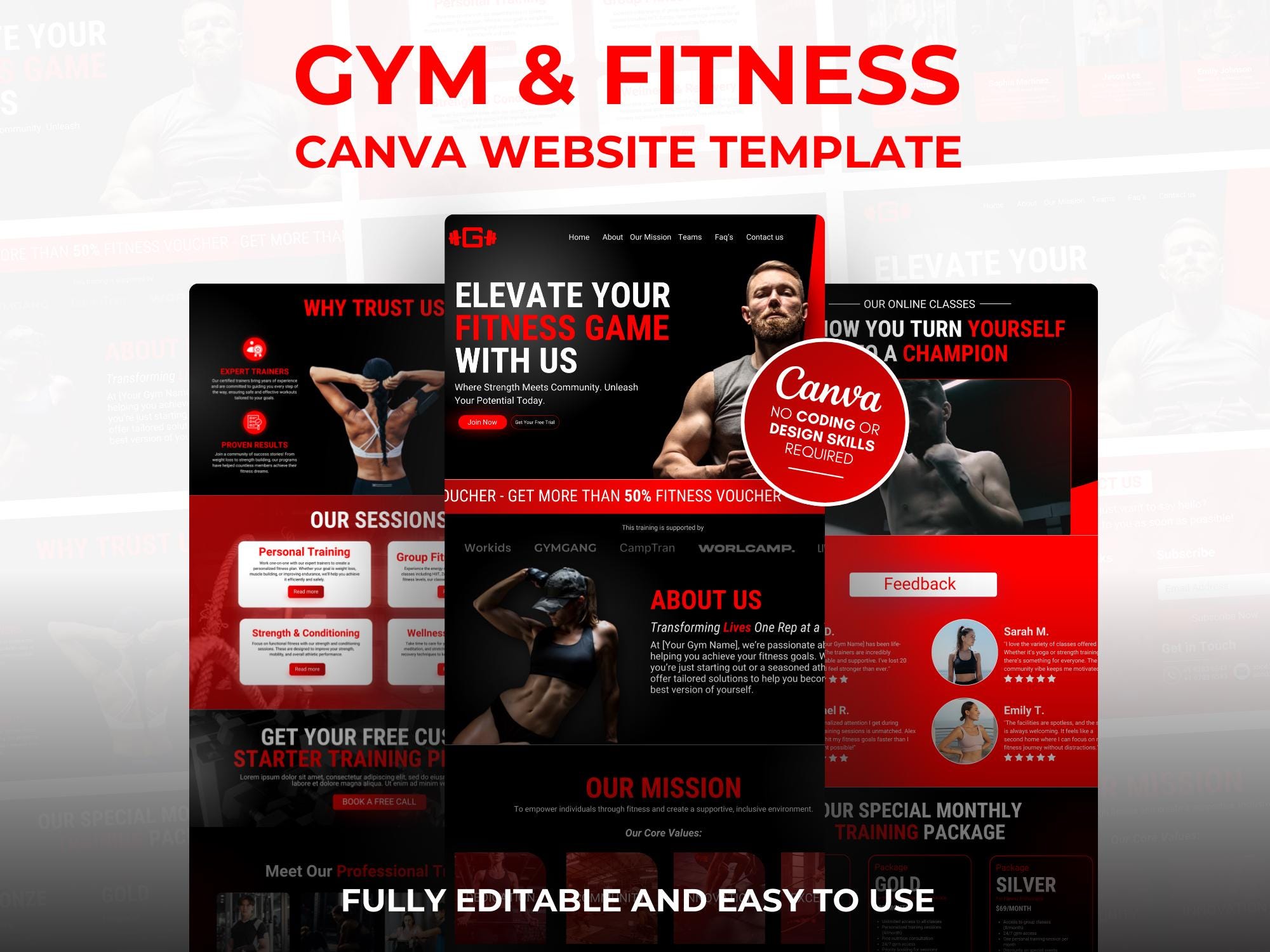 Fitness Website Canva Template: Gym & Personal Trainer Landing Page - Etsy