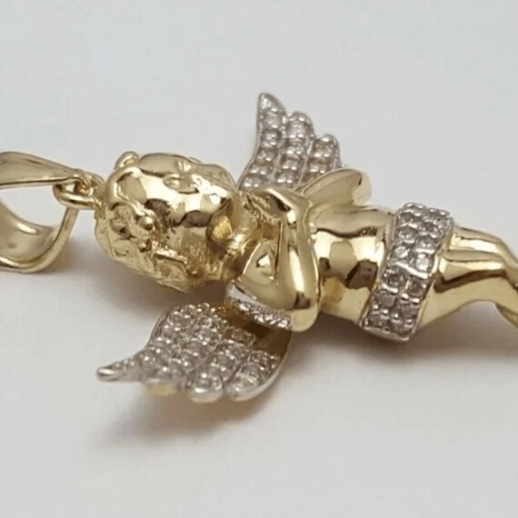 14K solid yellow gold angel wings pendant with sparkl… - Gem