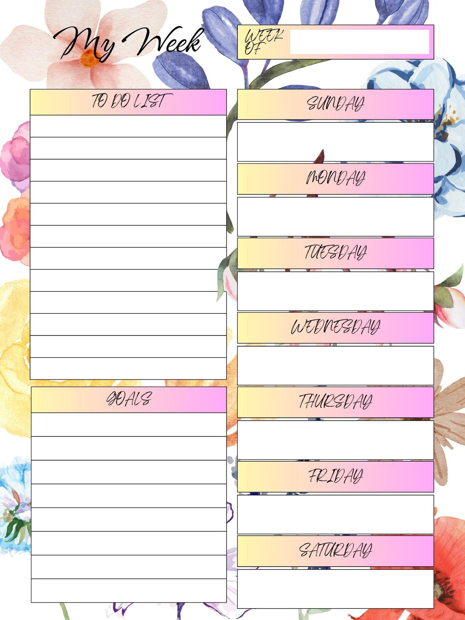 Floral Weekly Planner Digital Print - Etsy