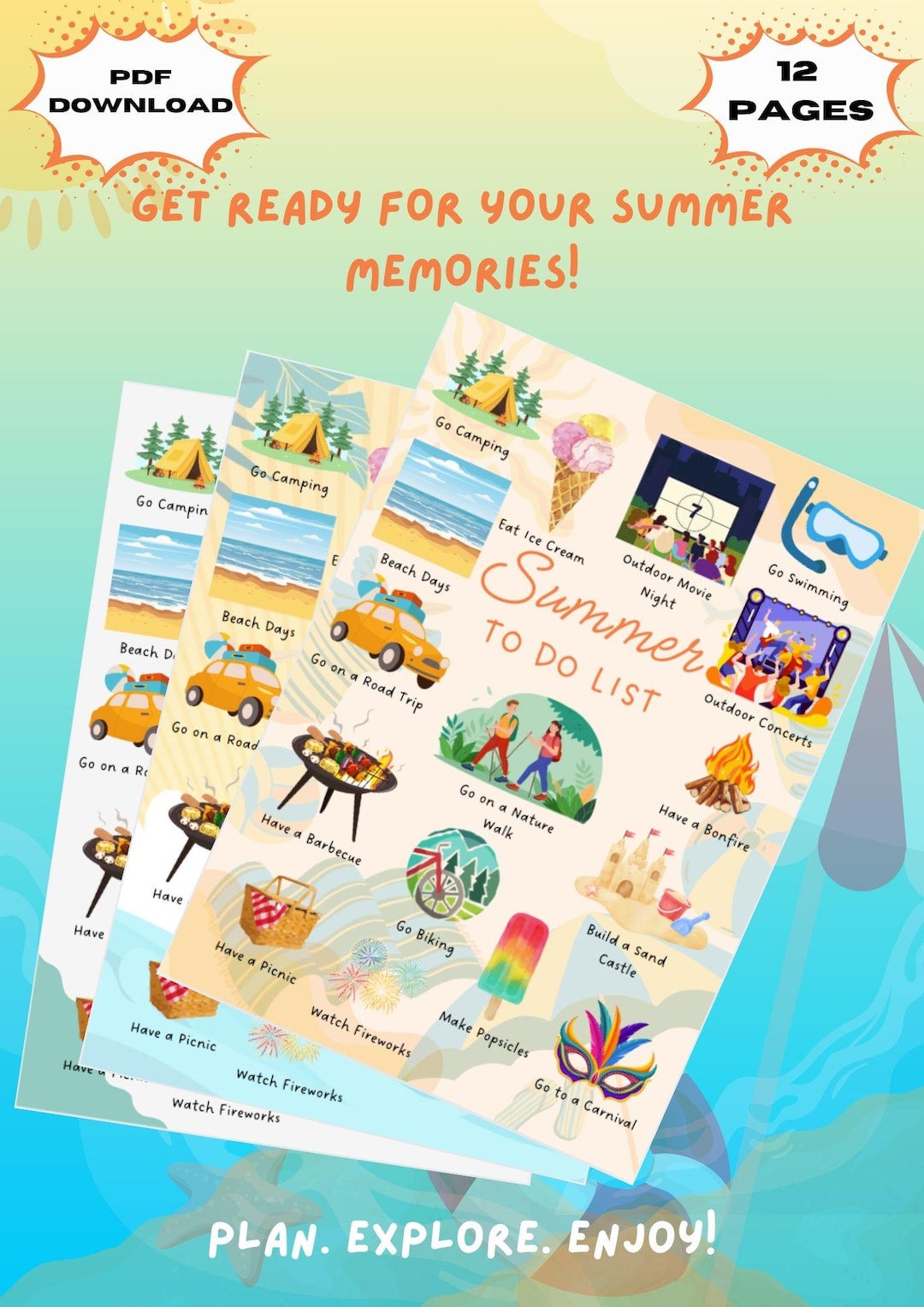 Summer Adventure and Bucket List Planner | Fun and Memorable To-do List ...