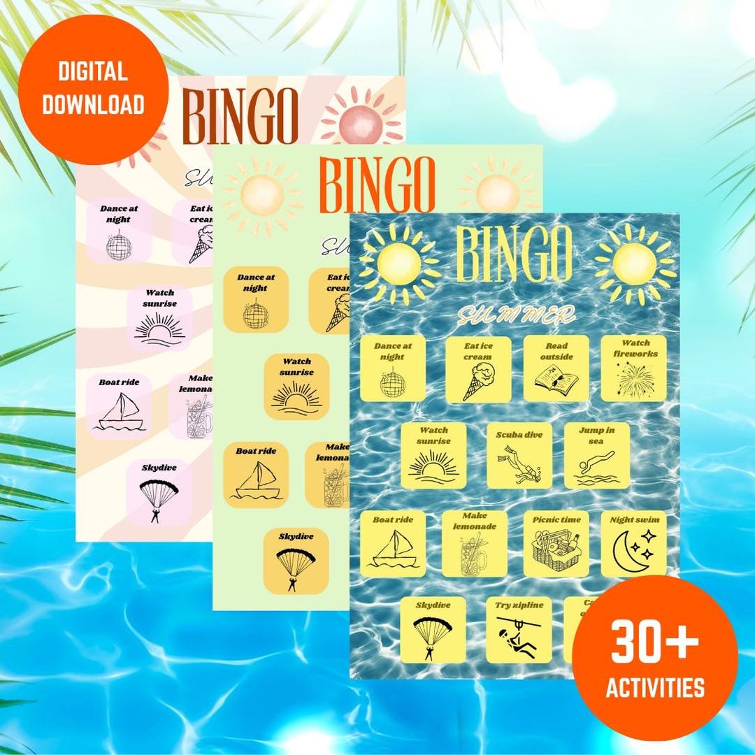 Summer Bingo Game for Kids | 30+ Printable Bingo Cards | Vacation ...