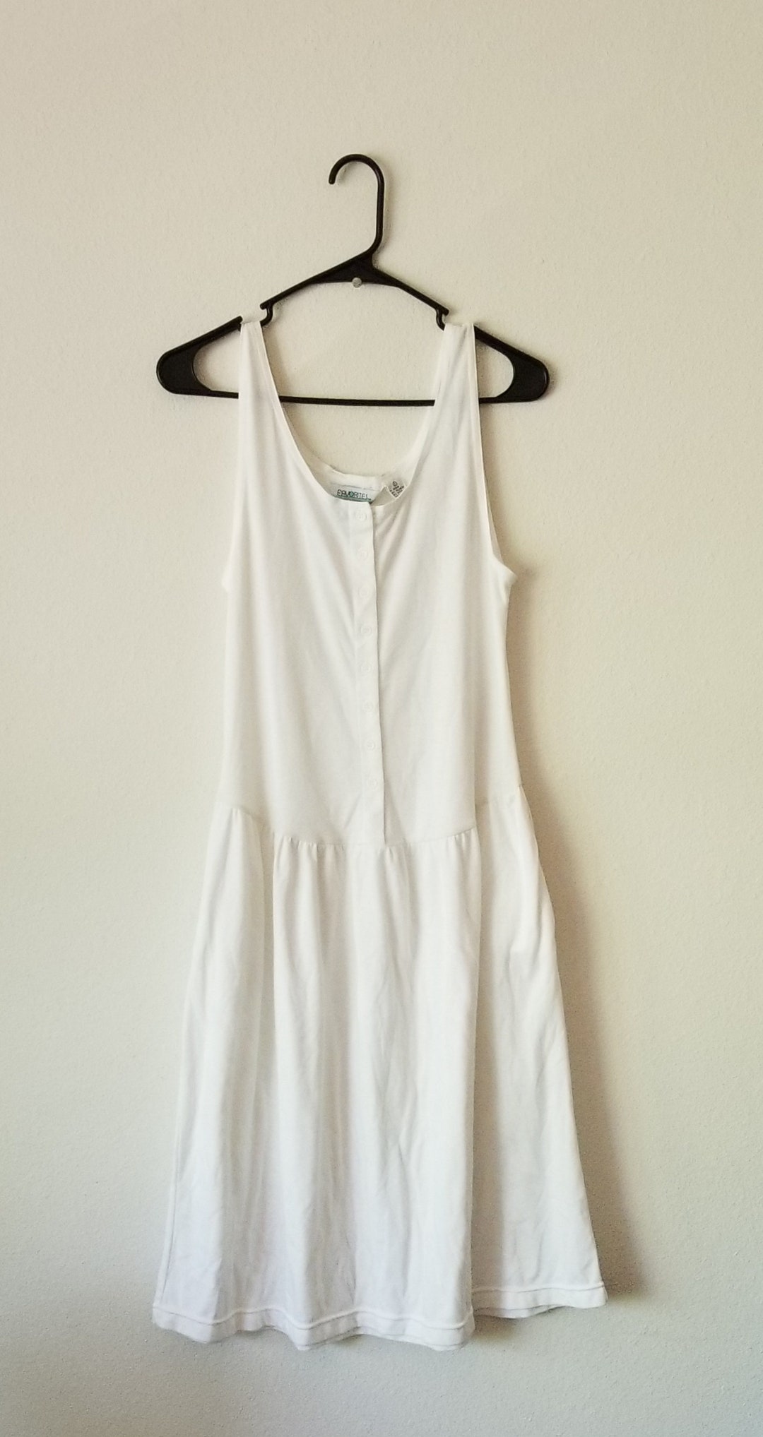 1980's White Button Front Tank Dress Size L - Etsy