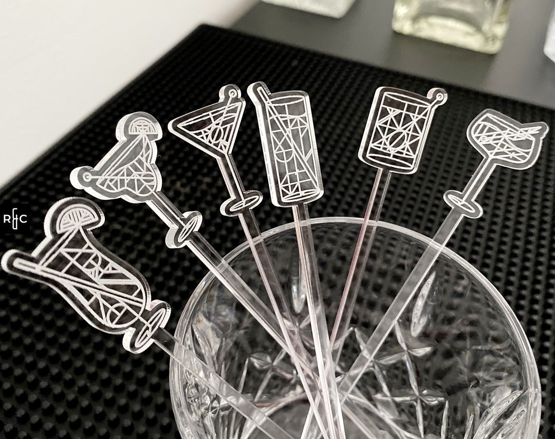 Deco Cocktail Stirrer Set. Outlines of Cocktails in Clear Acrylic ...