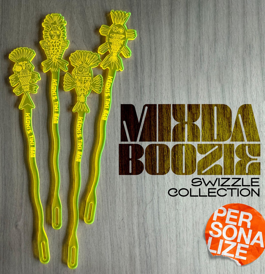 Personalized Tiki Swizzle Sticks: Engraved Puffer Fish Cocktail ...