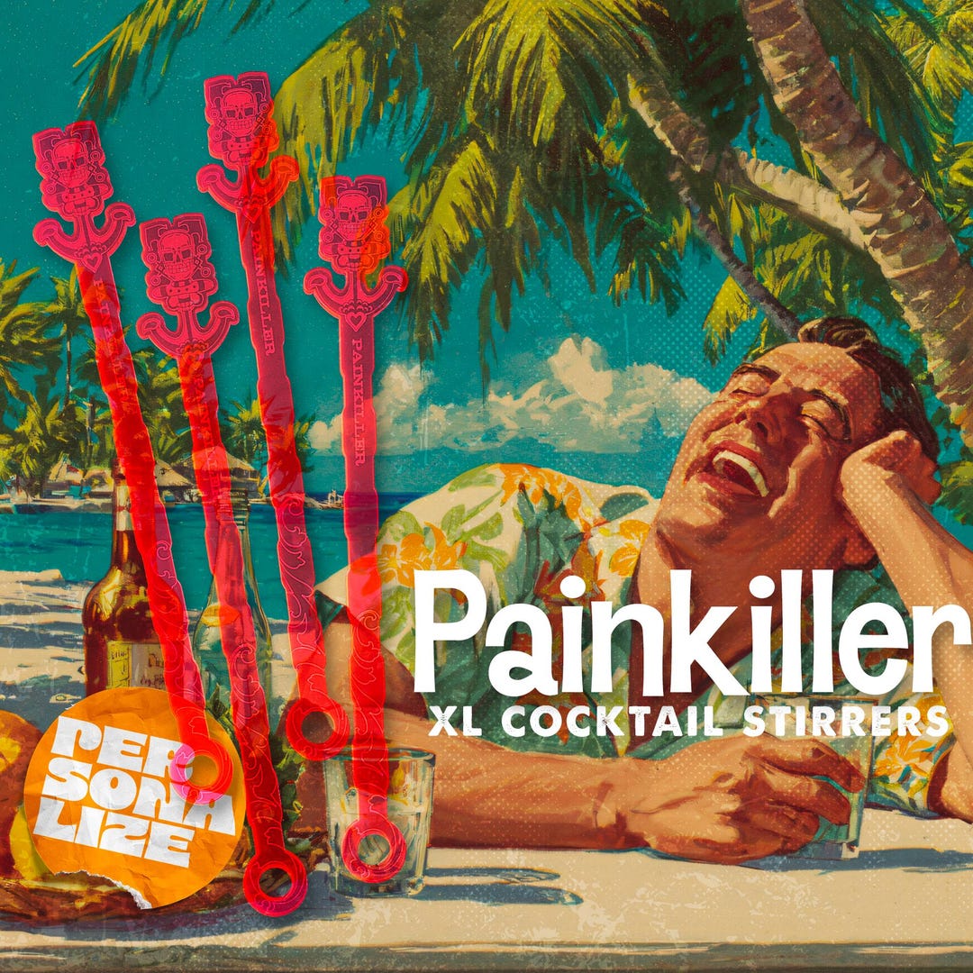 Personalized Painkiller Tiki Swizzle Sticks: Tropical Bar Decor, Set of ...