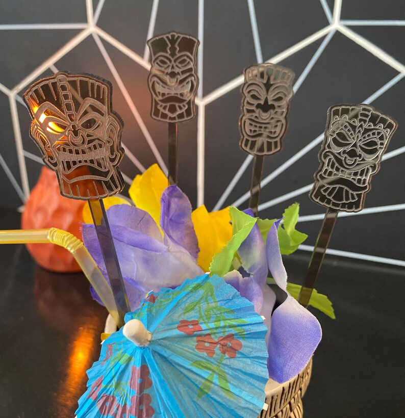 Tiki Stirrer Set of 4 Extra Long Stirrers Polynesian Pop - Etsy