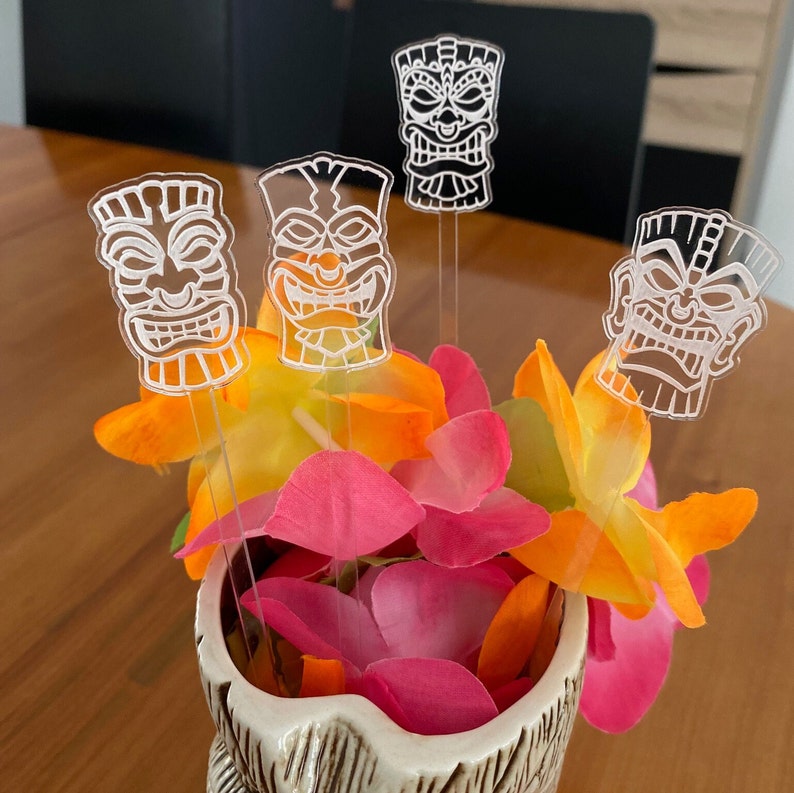 Tiki Stirrer Set of 4 Extra Long Stirrers Polynesian Pop - Etsy