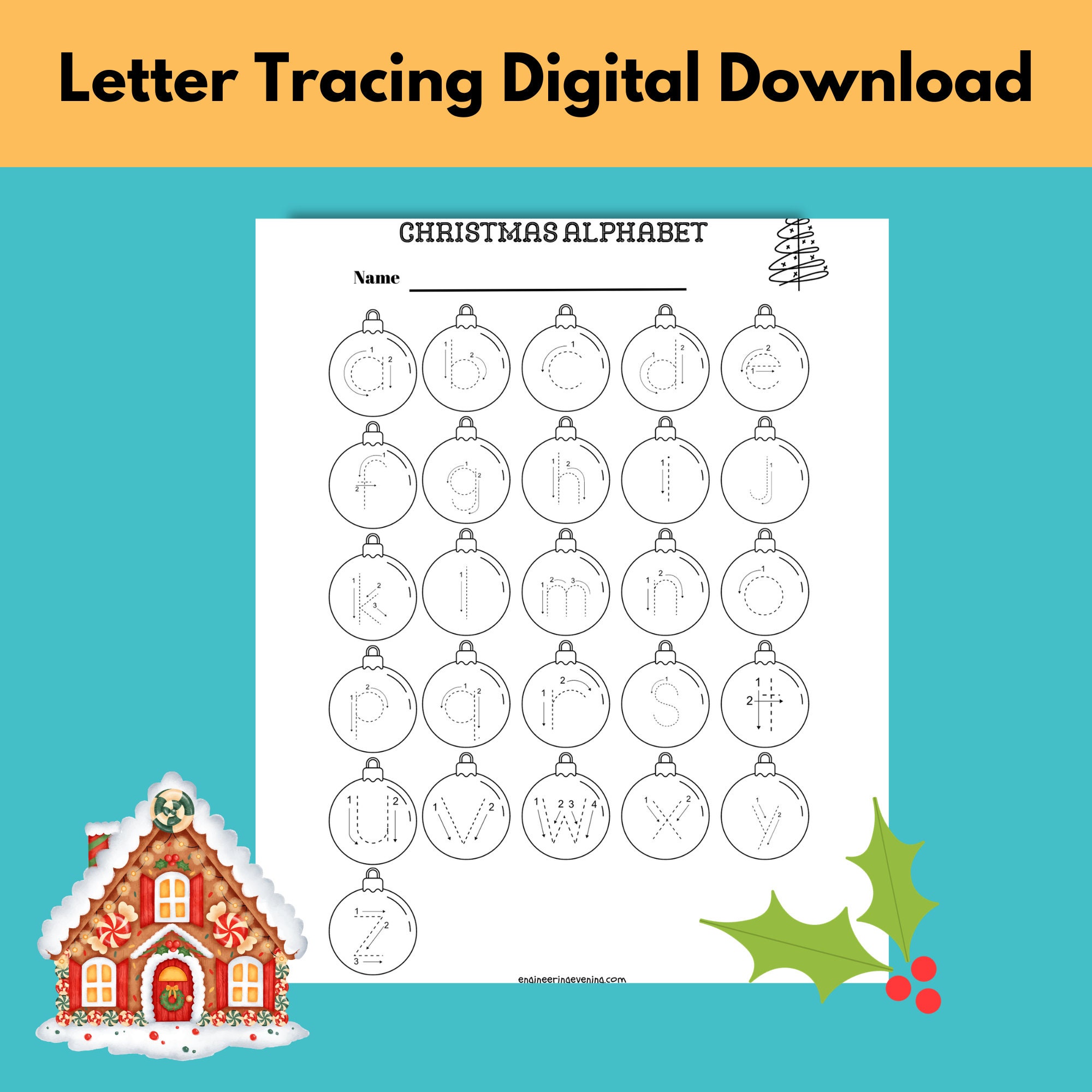 Christmas Lower Case Letter Writing Tracing Printable, Missing Letter ...