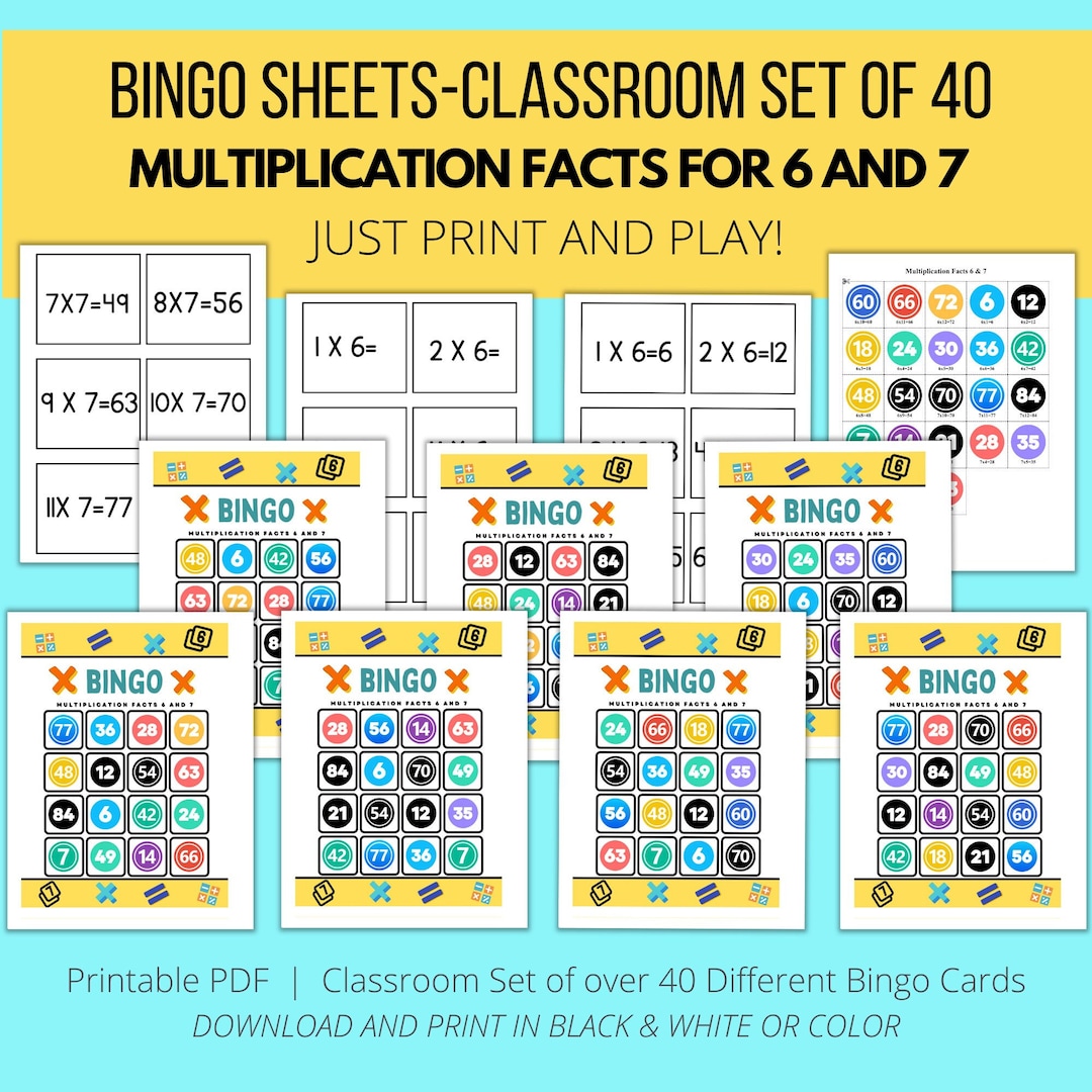 Multiplication Bingo, Multiplication Facts 6 and 7, Math Games, 3rd ...