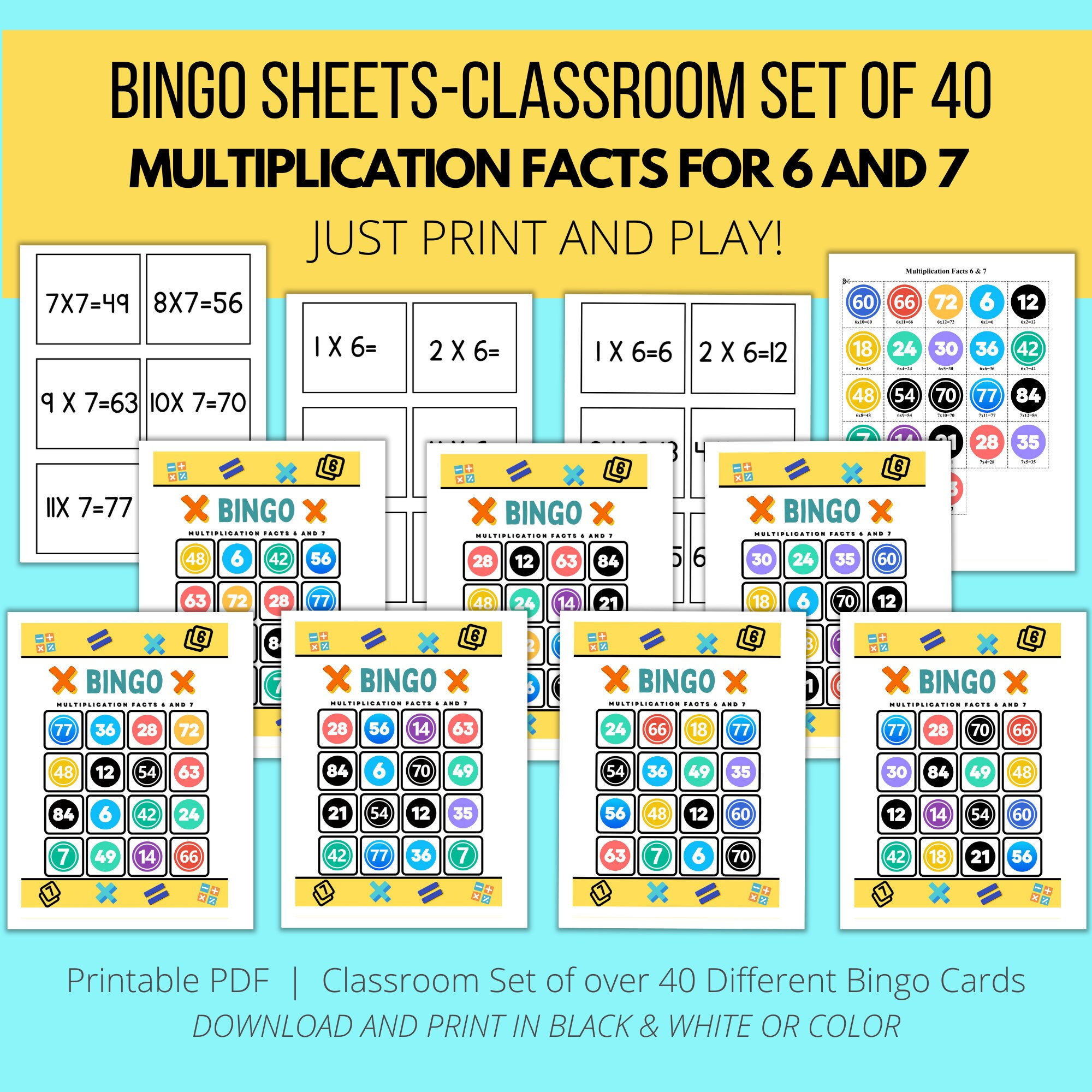 Multiplication Bingo, Multiplication Facts 6 and 7, Math Games, 3rd ...
