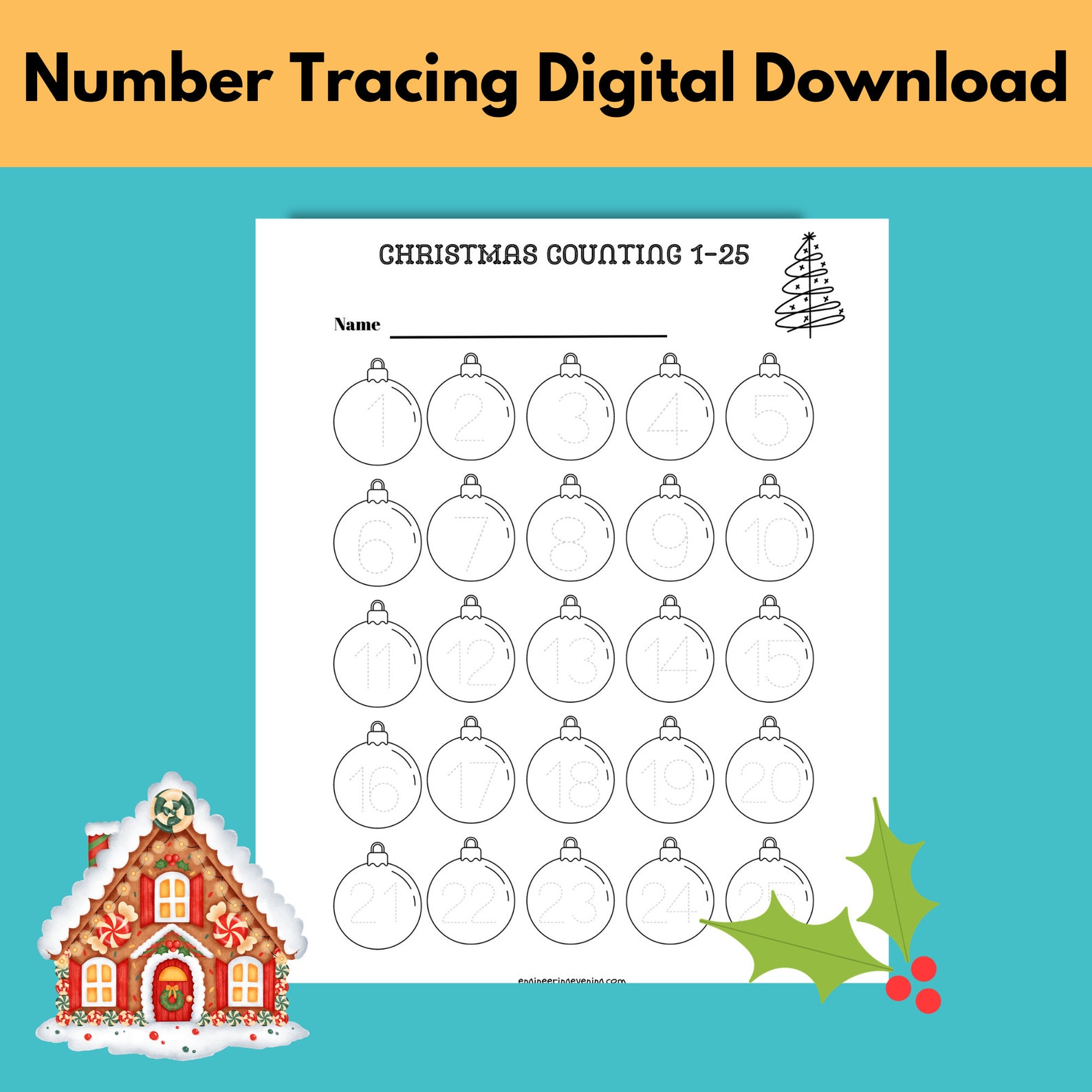 Christmas Number Tracing Printable, Number Writing Worksheets, Numbers ...