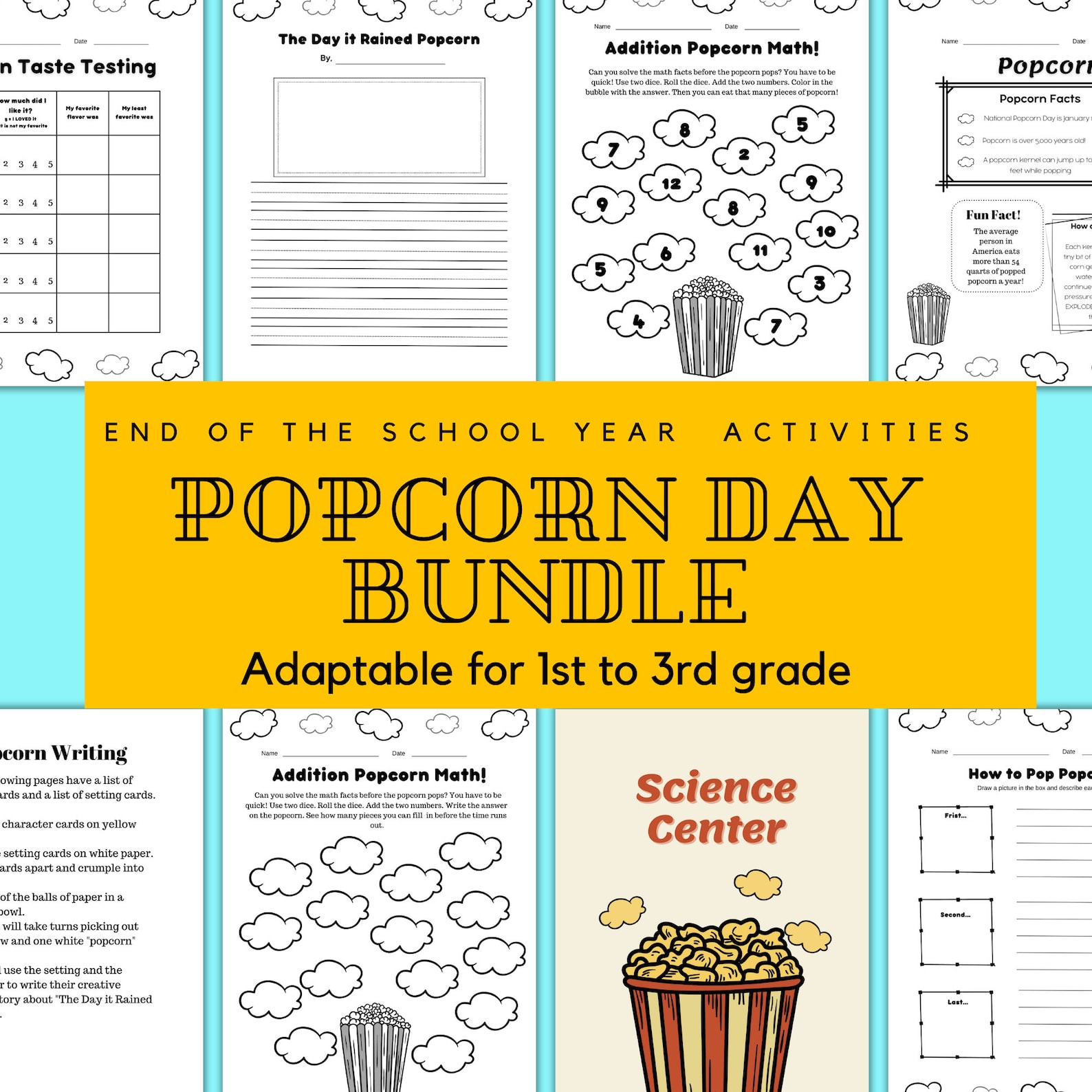 End of the School Year Popcorn Day Bundle, Popcorn Theme Day, Popcorn ...