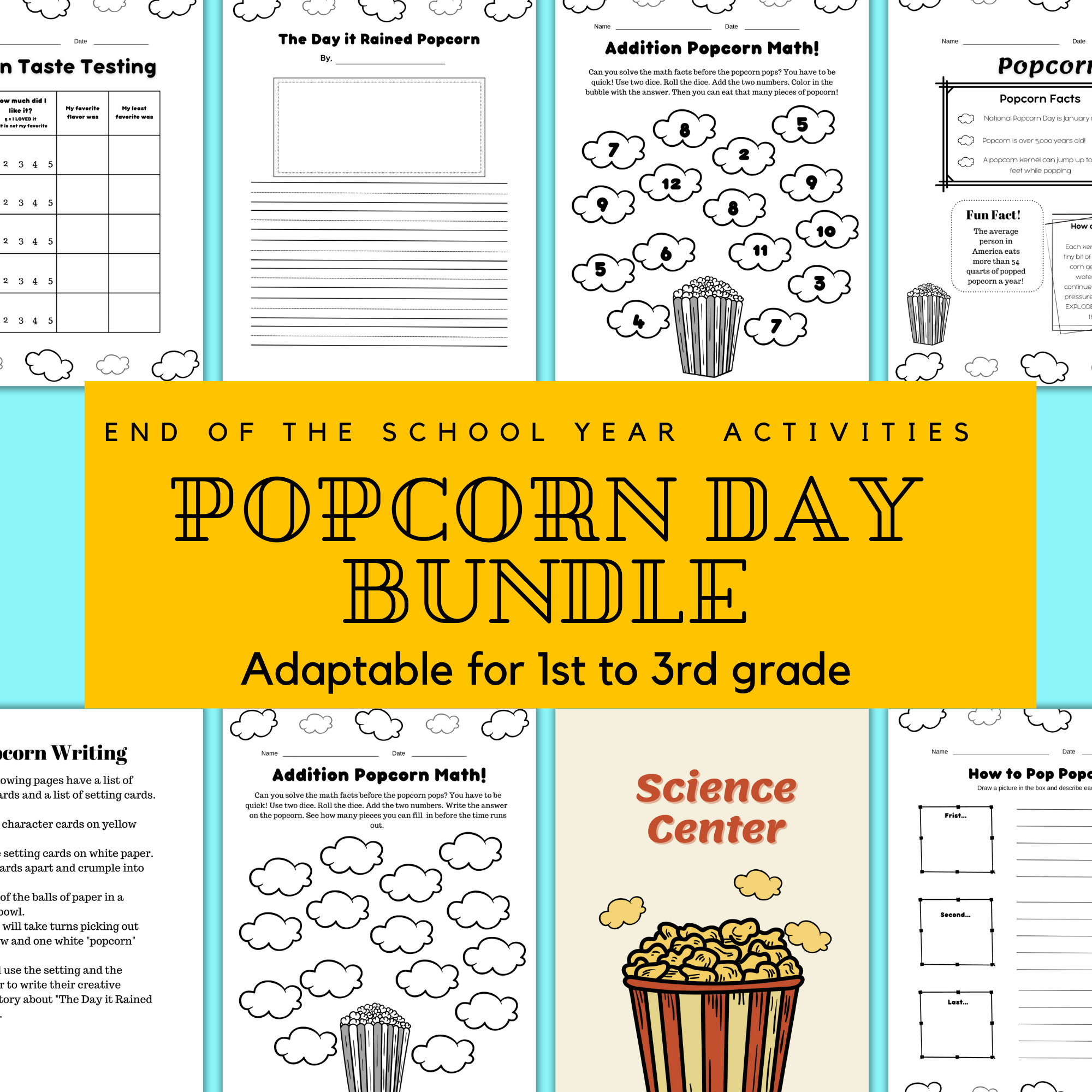 End of the School Year Popcorn Day Bundle, Popcorn Theme Day, Popcorn ...