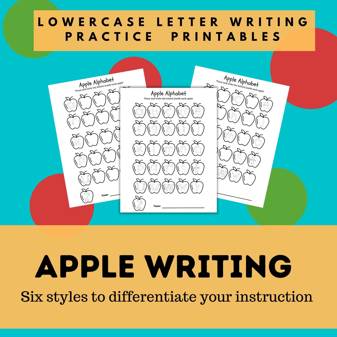 Lowercase Letter Writing Practice Printables, Apple Alphabet Letter ...