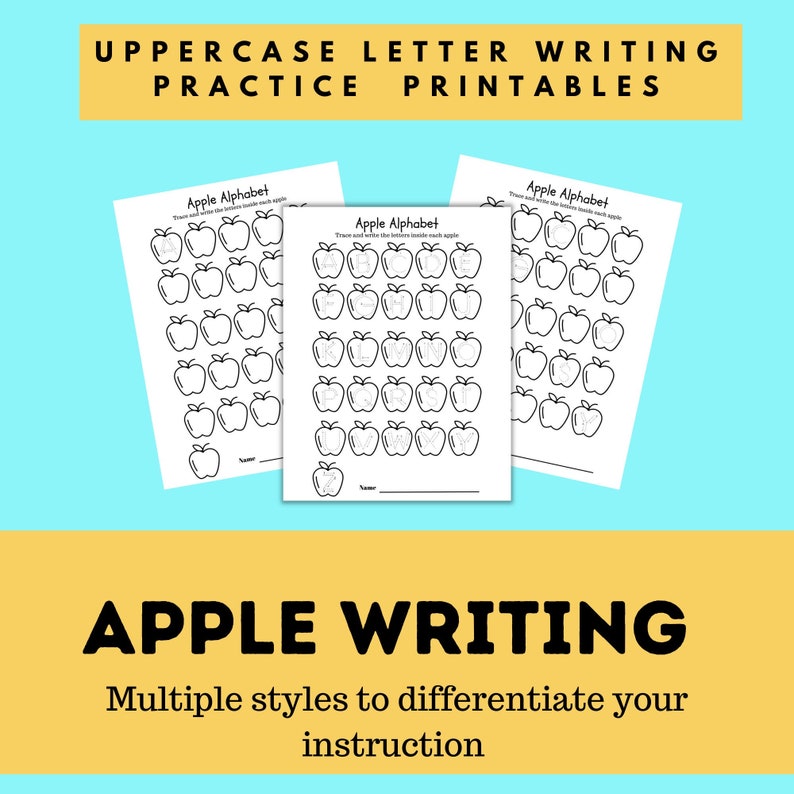 Uppercase Letter Writing Worksheet, Apple Handwriting Letter Tracing ...