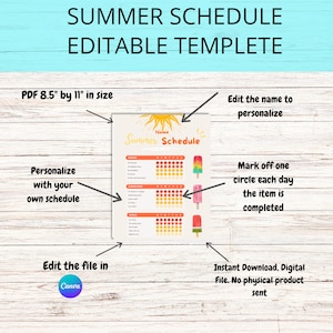 Summer Schedule Editable Template, Kids Summer Schedule Checklist ...