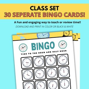Bingo Sheets: Time to the Hour and Half Hour, Telling Time Bingo Cards ...