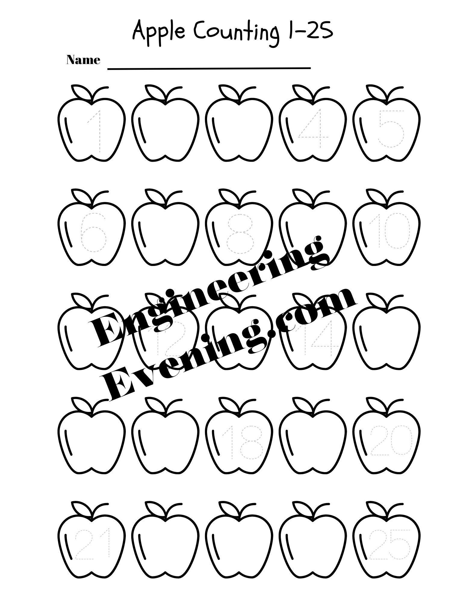 Apple Writing Numbers 1-25, Preschool, Kindergarten, First Grade ...