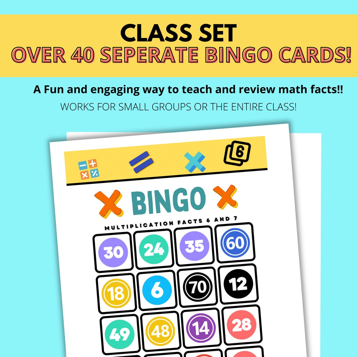 Multiplication Bingo, Multiplication Facts 6 and 7, Math Games, 3rd ...