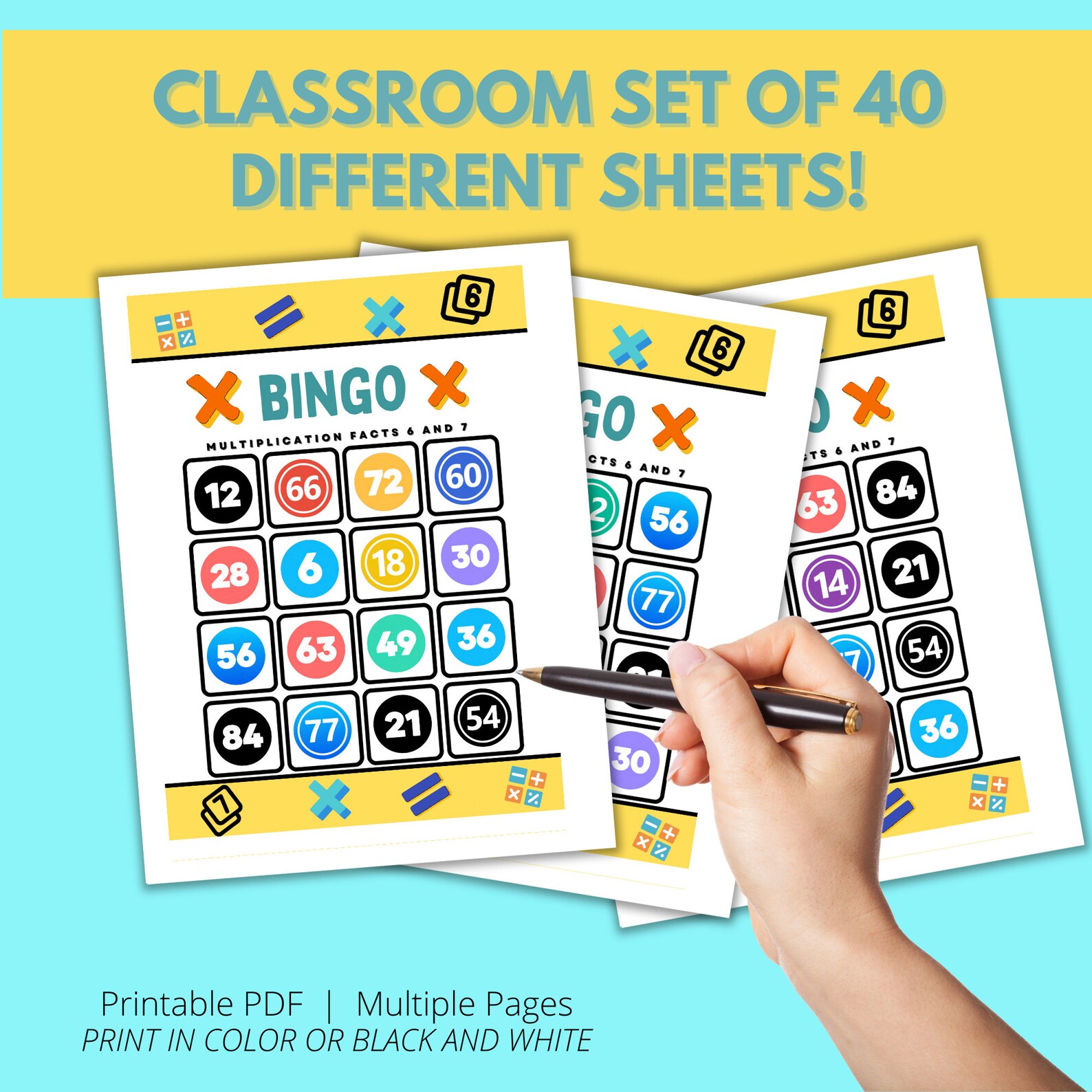 Multiplication Bingo, Multiplication Facts 6 and 7, Math Games, 3rd ...