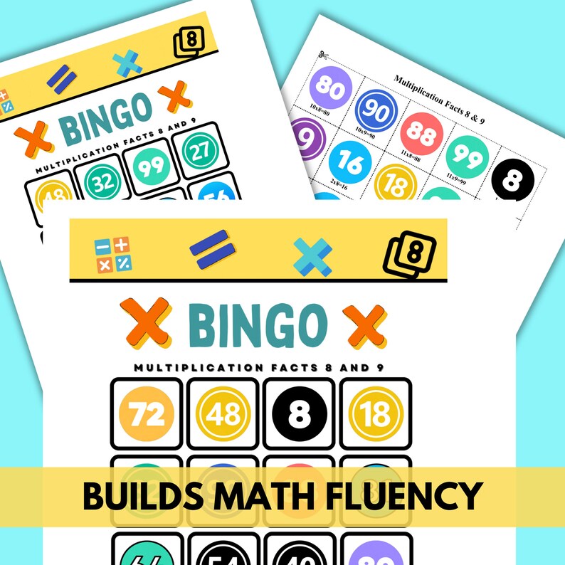 Multiplication Bingo, Math Facts 8 and 9, Bingo Math Game ...